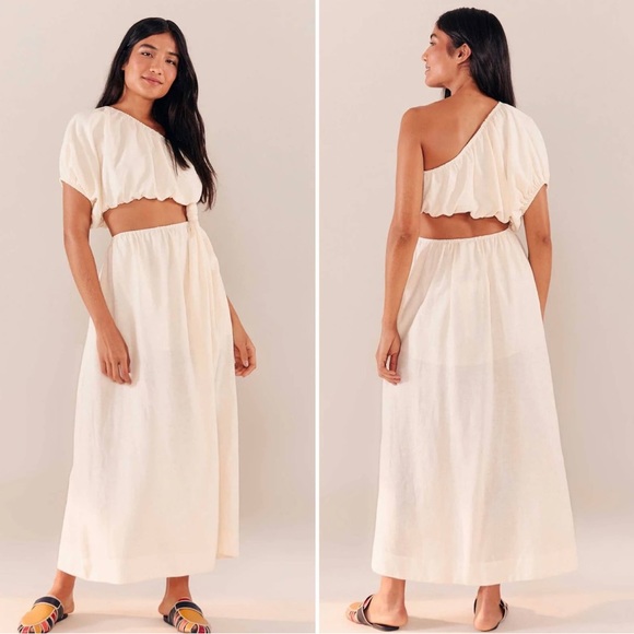 FARM Rio | Dresses | Farm Rio White One Shoulder Cutout Maxi Dress ...